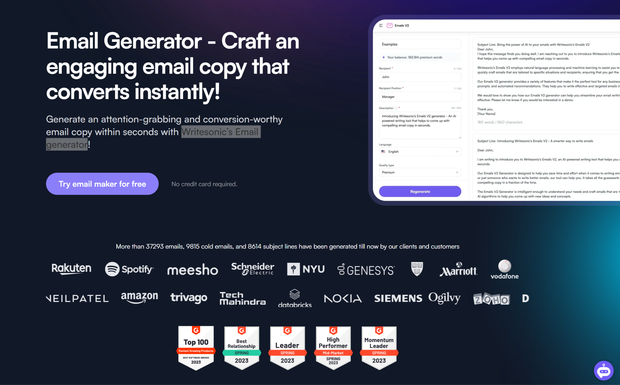 Writesonic’s Email Generator: Highly Rated AI Business Email Expert