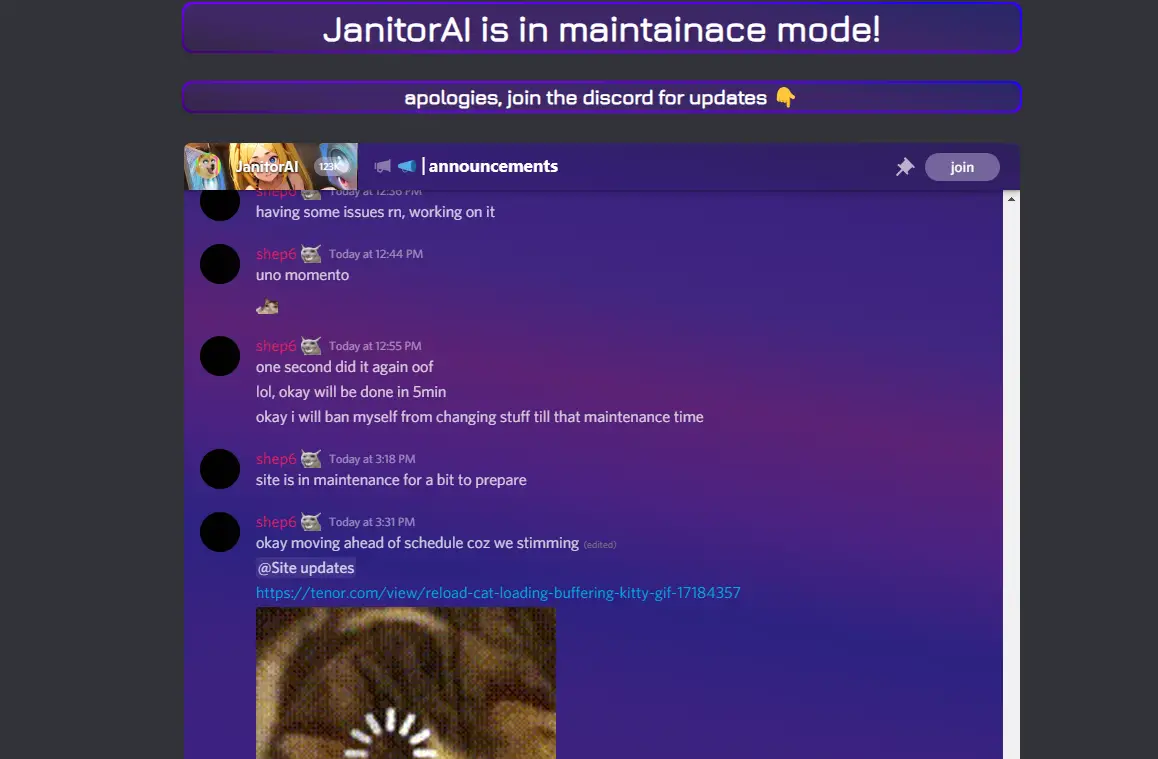 JanitorAI's Maintenance Mode，Unexpected JSON Input Errors